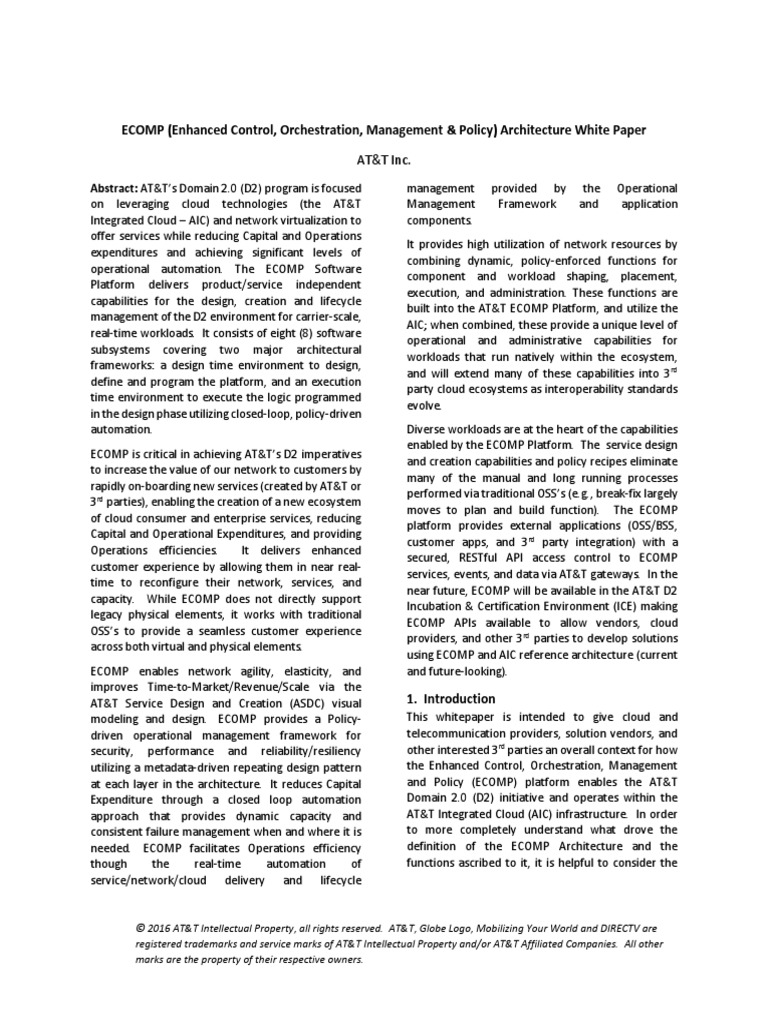 ECOMP (Enhanced Control, Orchestration, Management & Policy ...