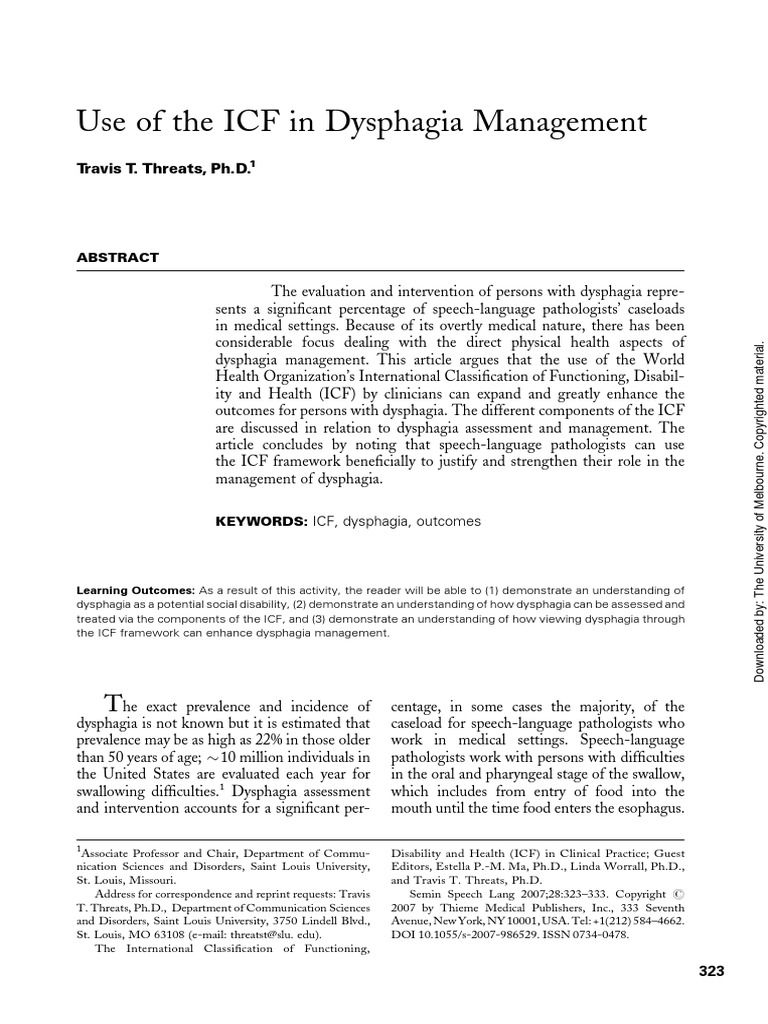 Use of The ICF in Dysphagia Management | Download Free PDF | Speech ...