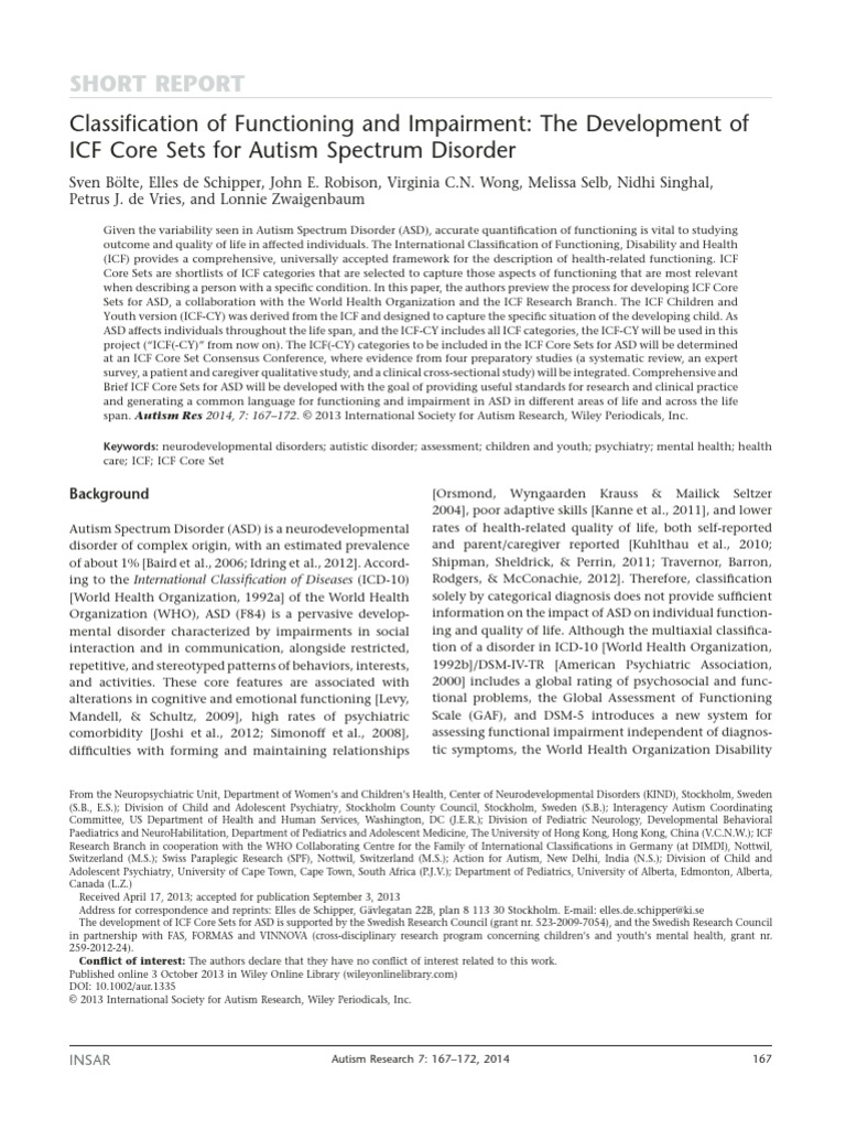 The Development of ICF Core Sets For Autism Spectrum Disorder | PDF ...