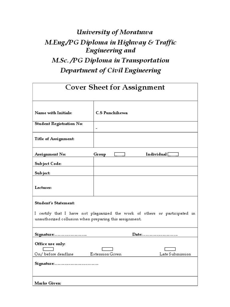 Assignment Cover Page (FTL) | PDF
