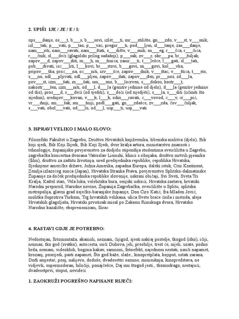 Vjezbe Za Pravopis Bosanski | PDF