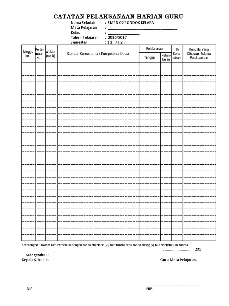 Format Catatan Harian Guru | PDF