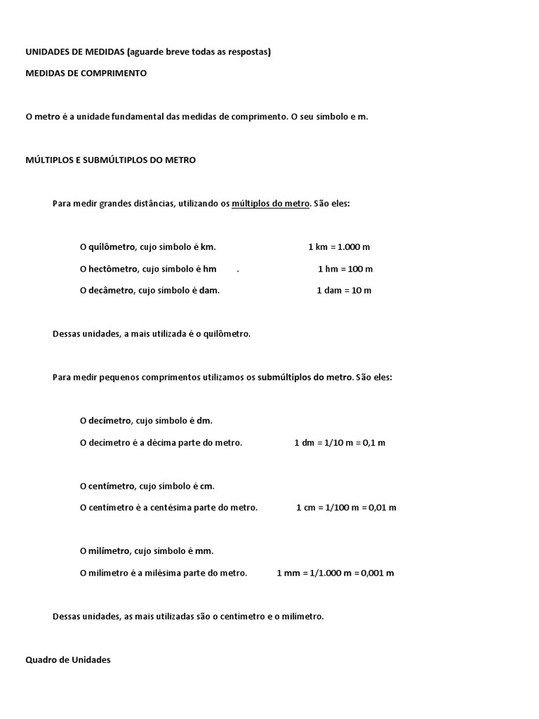 Revisão 6 Ano Unidades de Medida | PDF | Quilograma | Metro