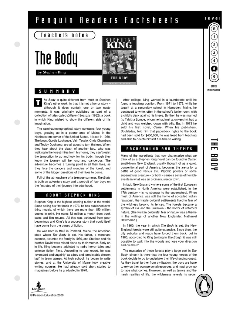 The Body: Penguin Readers Factsheets | PDF | Stephen King