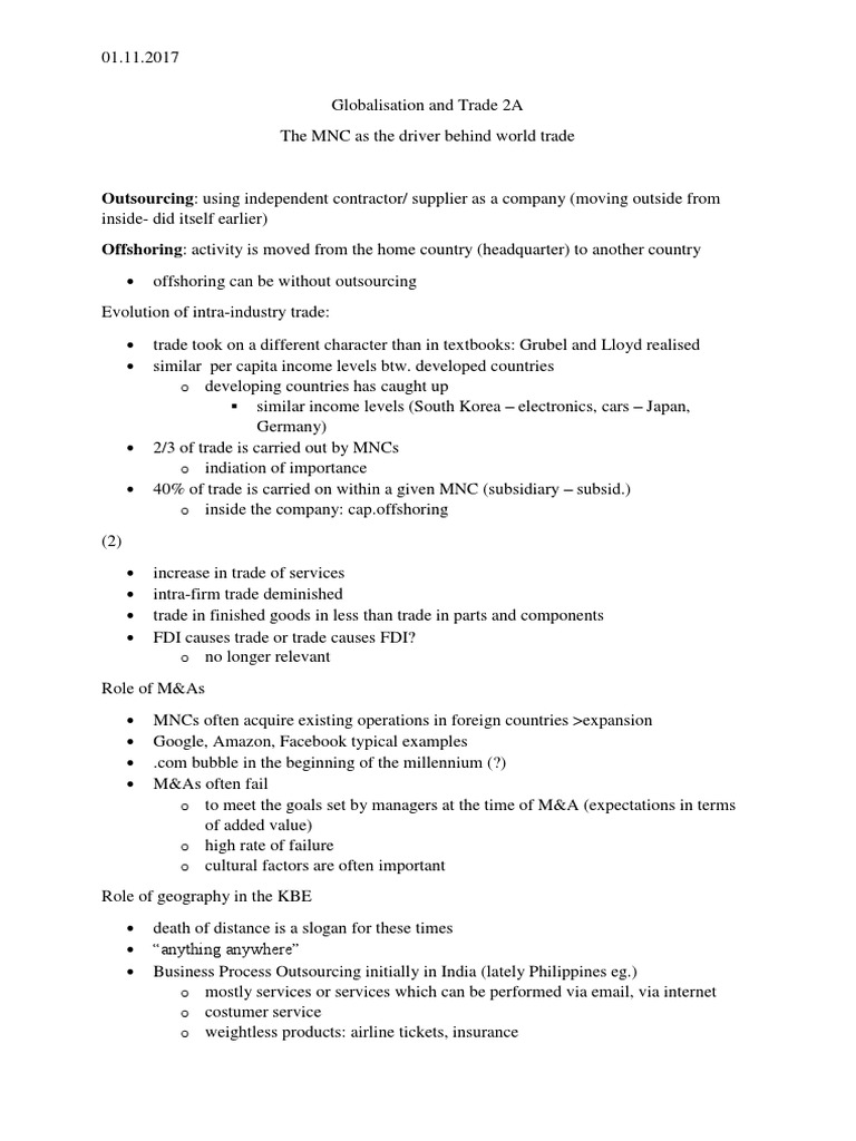 MNCs and Global Trade Dynamics | PDF | Offshoring | Supply Chain