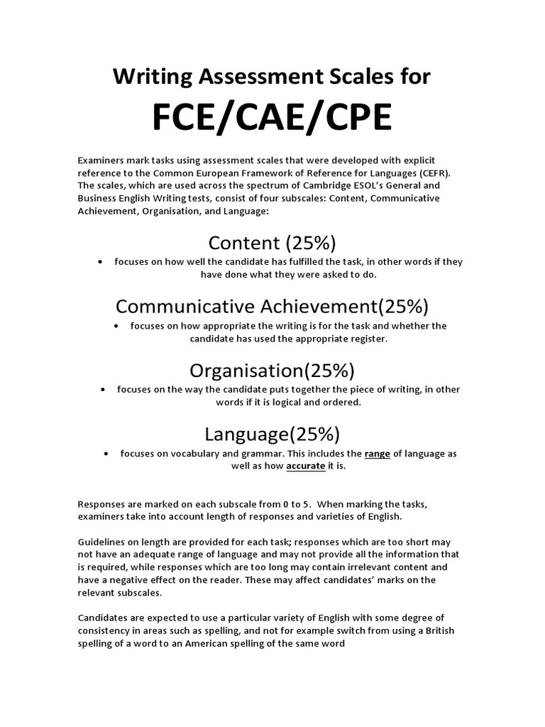 Writing Assessment Scales For Cambridge Exams | PDF