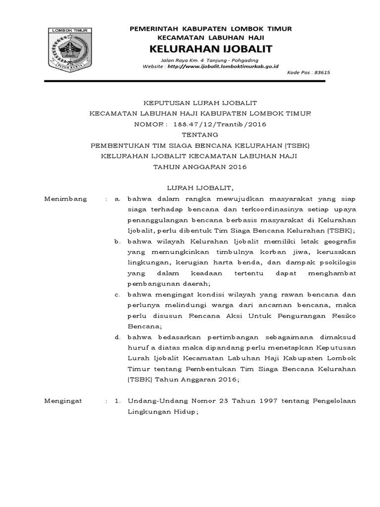 Contoh Sk Tim Siaga Desa Bencana 