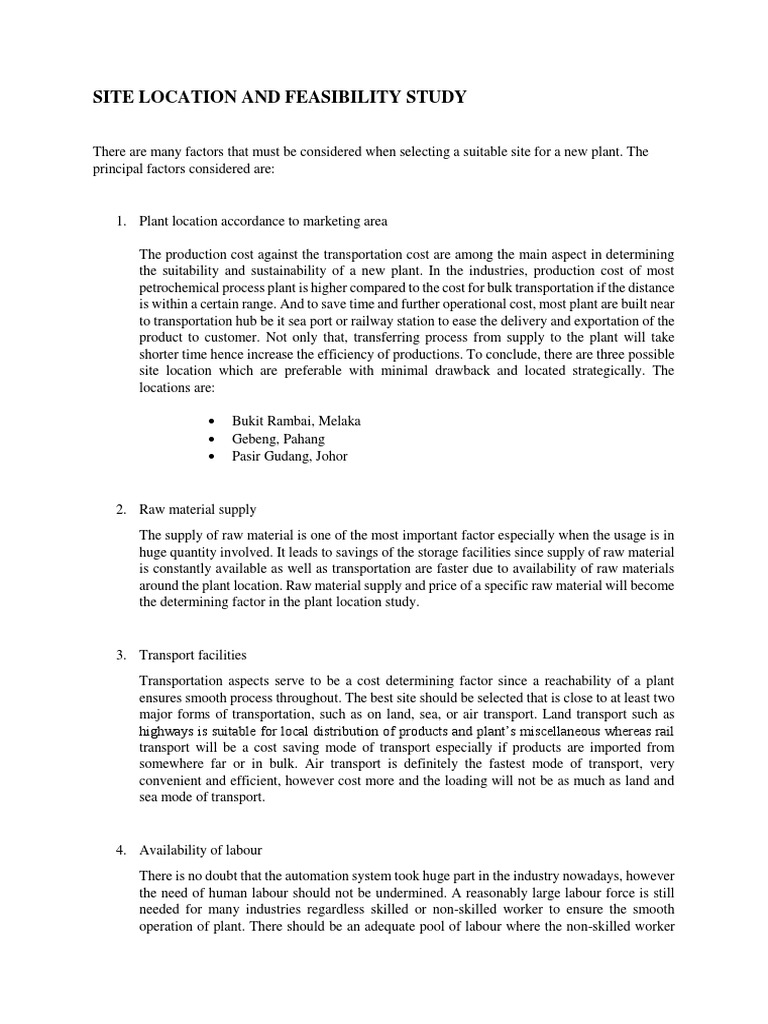 Site Location and Feasibility Study | PDF | Transport | Labour Economics
