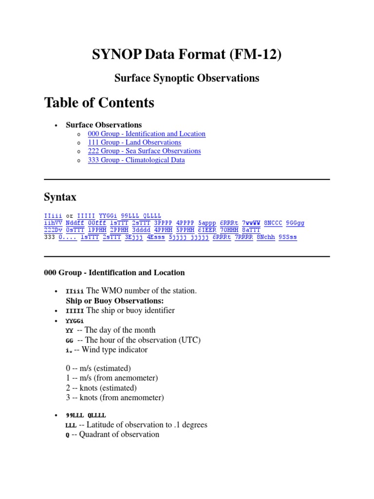 Wmo Synop Codes | PDF | Cloud | Fog