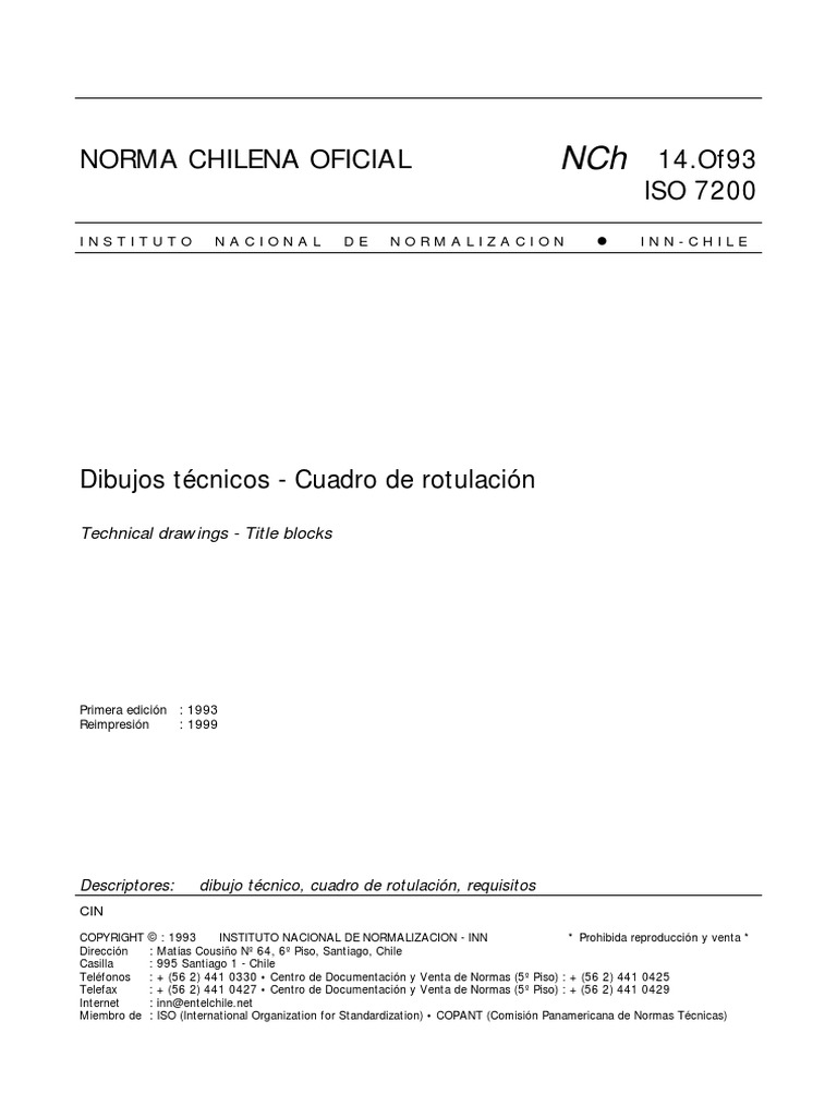 NCH 14 Of93 ISO 7200 Dibujos Tecnicos Cuadro de Rotulacion PDF | PDF | Dibujo | Chile