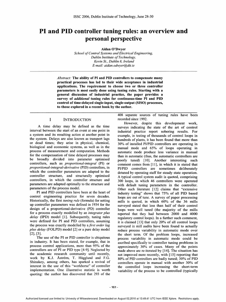 PI and PID controller tuning rules overview and personal perspective | PDF | Control Theory ...