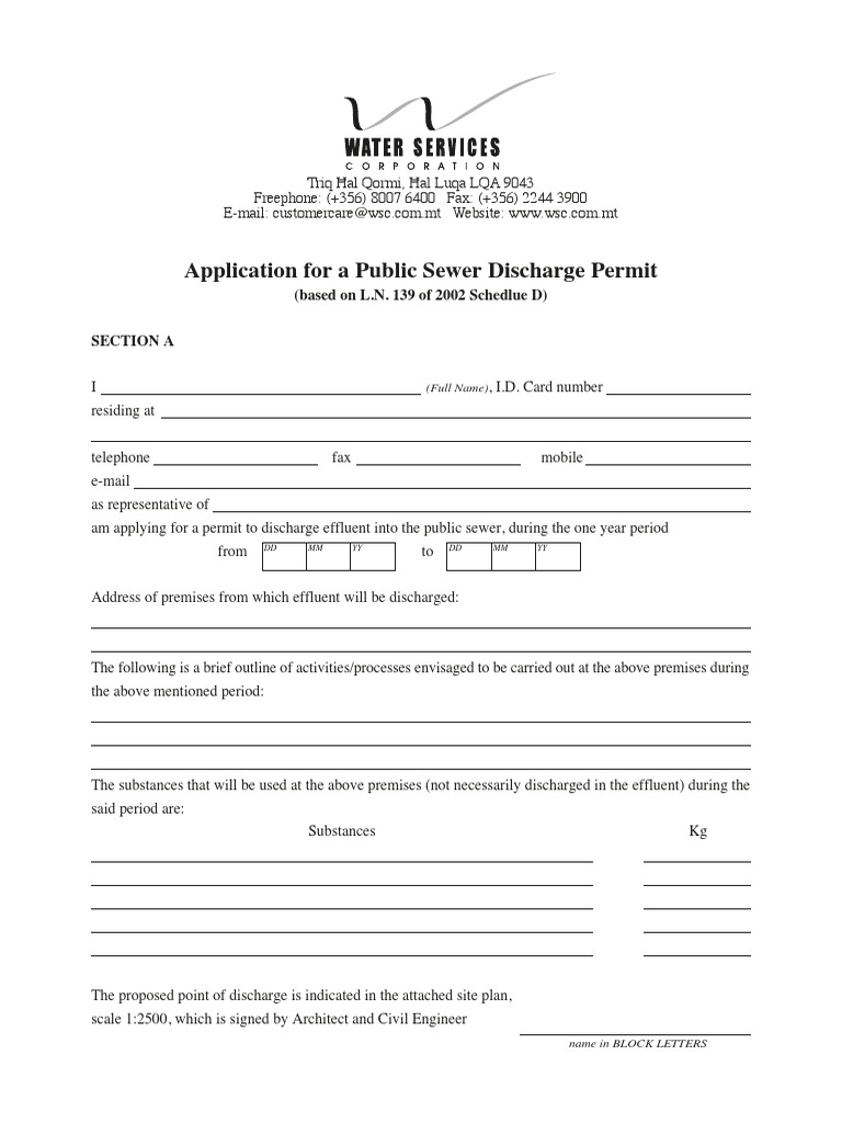 WSC Public Sewer Discharge Permit | PDF | Sanitary Sewer | Paint