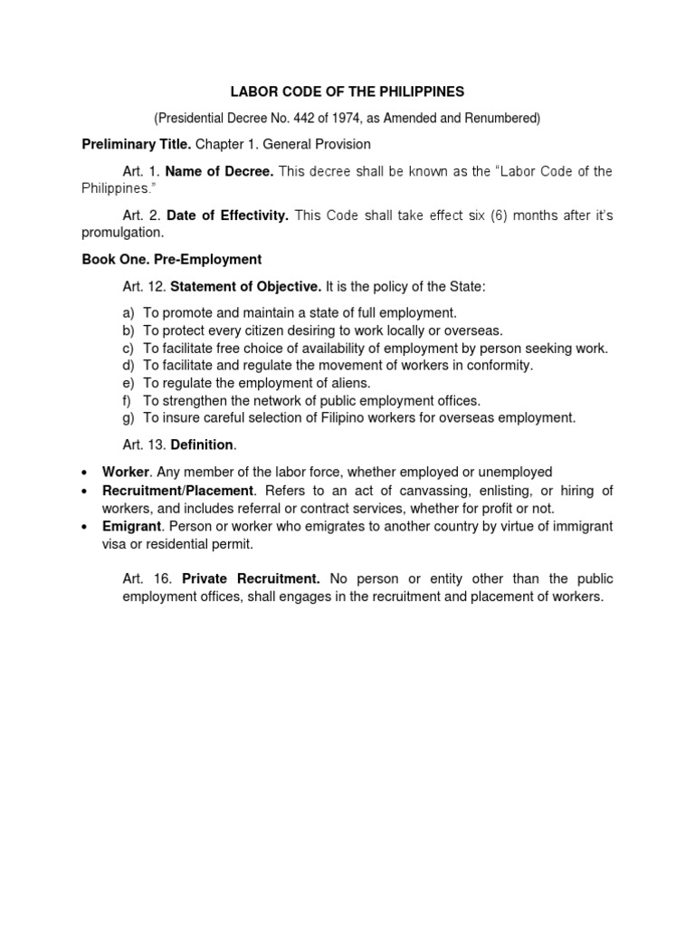 Labor Code of The Philippines | PDF
