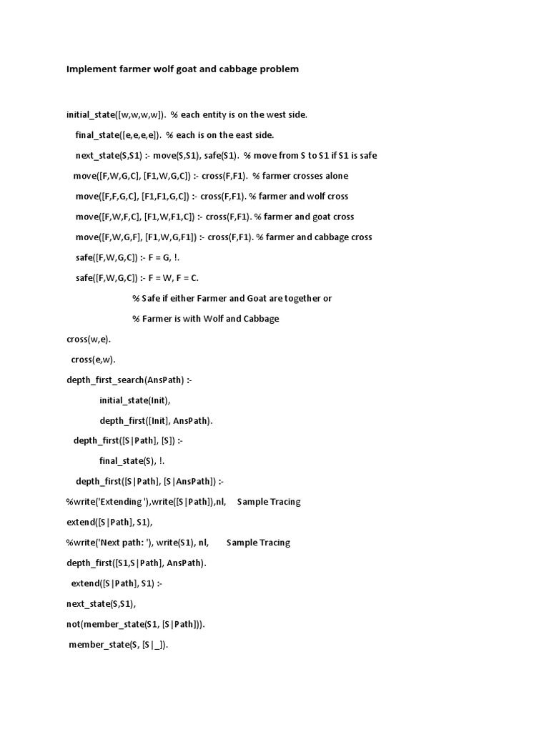 Implement Farmer Wolf Goat and Cabbage Problem | PDF