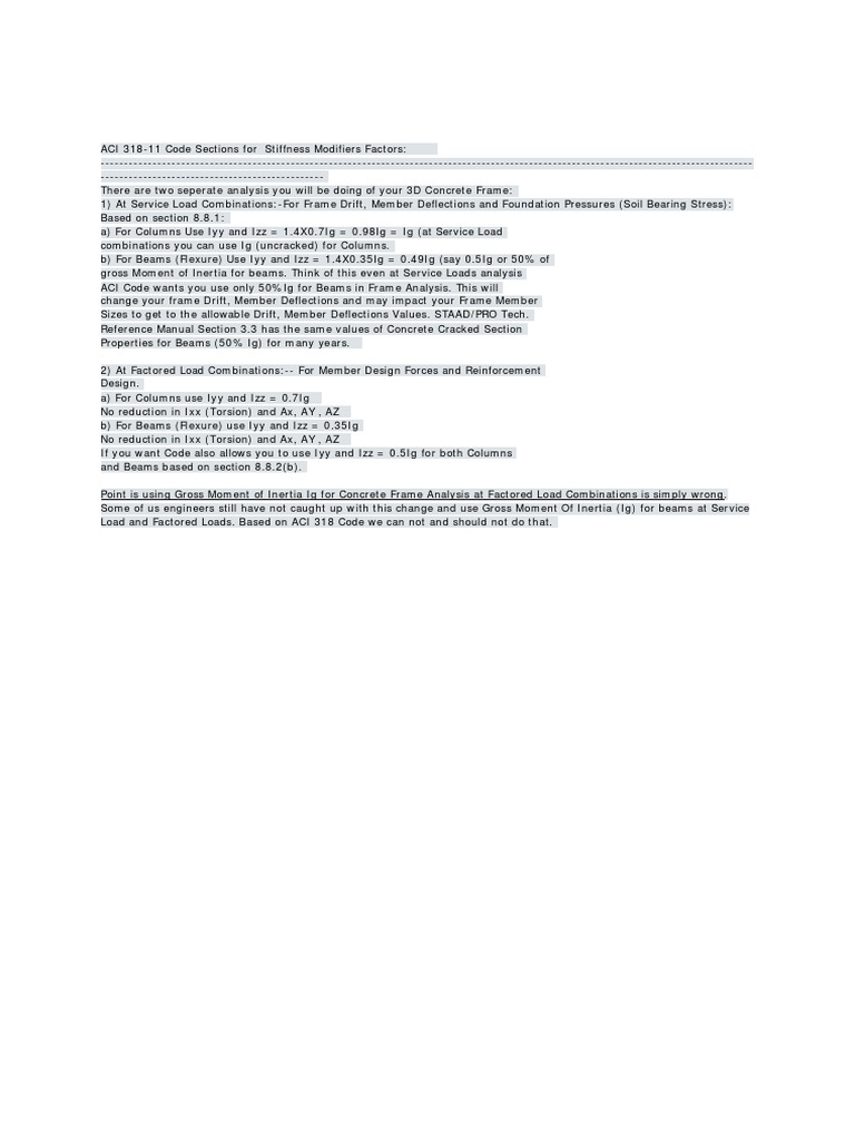 ACI 318 Stiffness Modifier | PDF | Beam (Structure) | Bending
