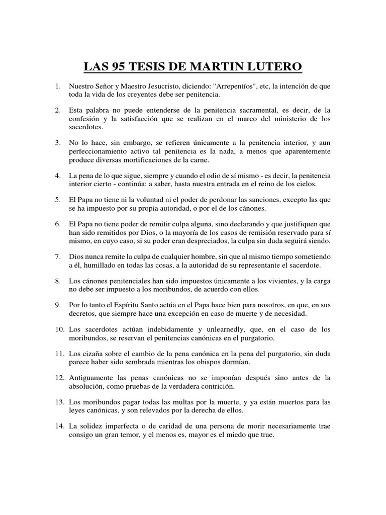 Las 95 Tesis de Martin Lutero | PDF | Penitencia | Indulgencia