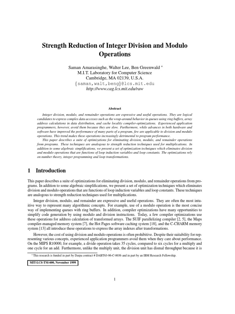 (MIT) Strength Reduction of Integer Division and Modulo Operations ...