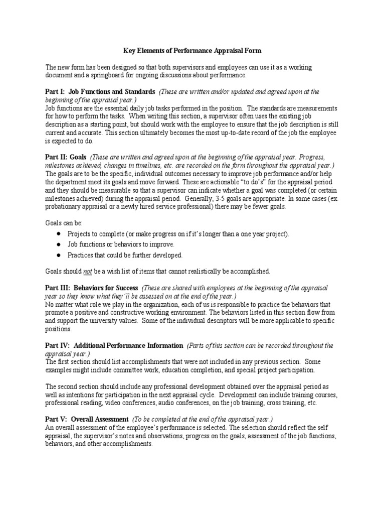 Key Elements Of Performance Appraisal Form PDF Performance 