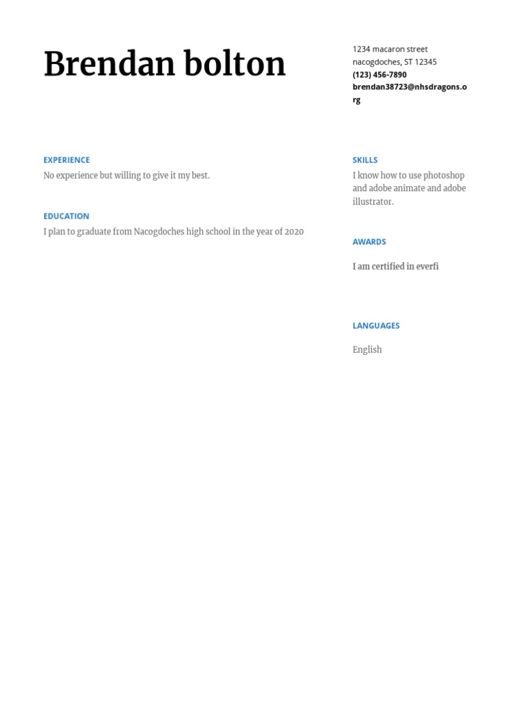 Brendan Bolton: Experience Skills | PDF