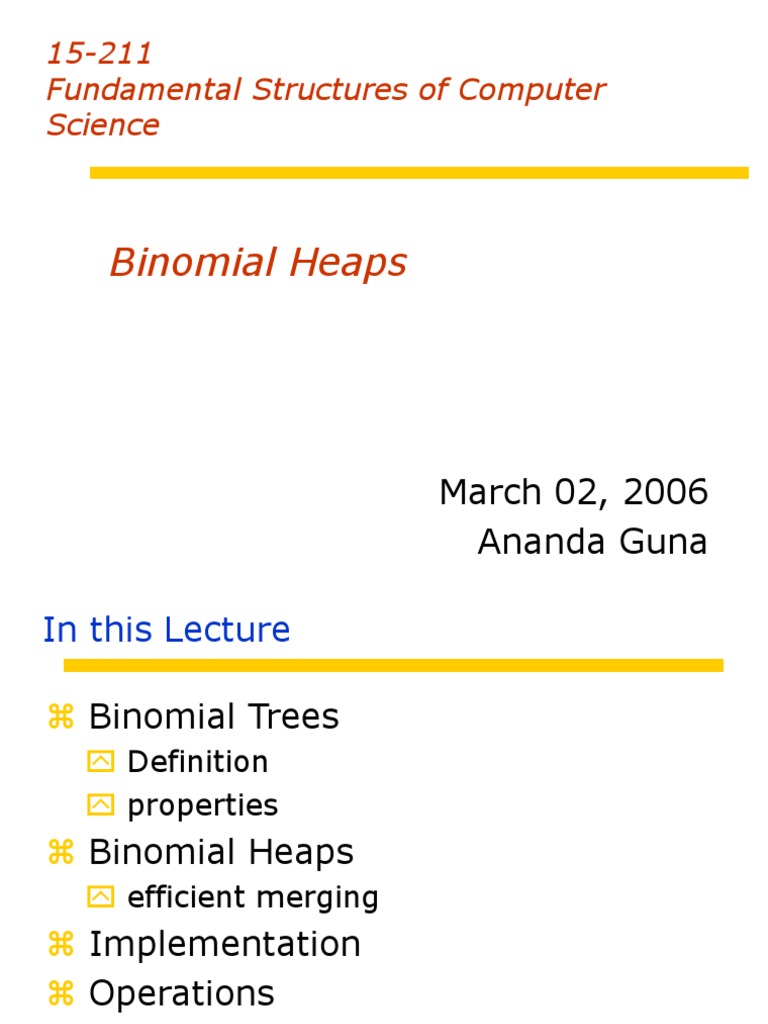 Binomial Heaps: 15-211 Fundamental Structures of Computer Science | PDF | Algorithms And Data ...