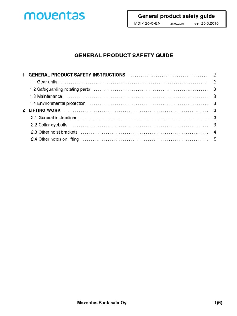 MDI 120EN - Safety Guide | PDF | Gear | Weight