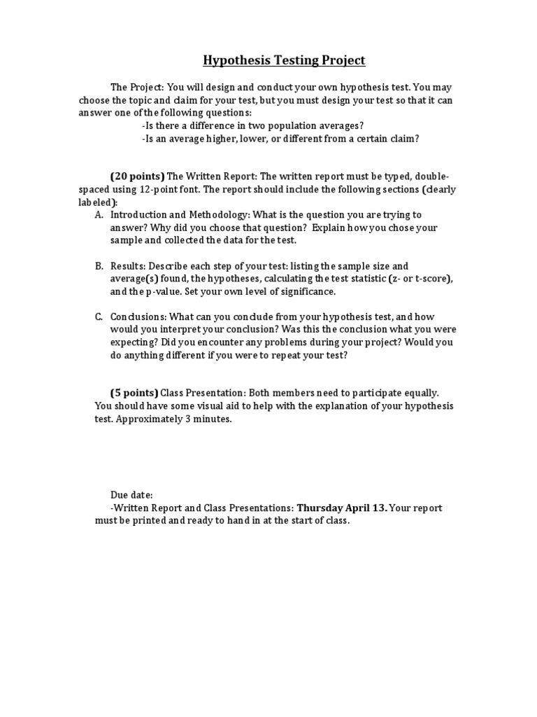 Hypothesis Testing Project 2017 | PDF | Statistical Hypothesis Testing ...