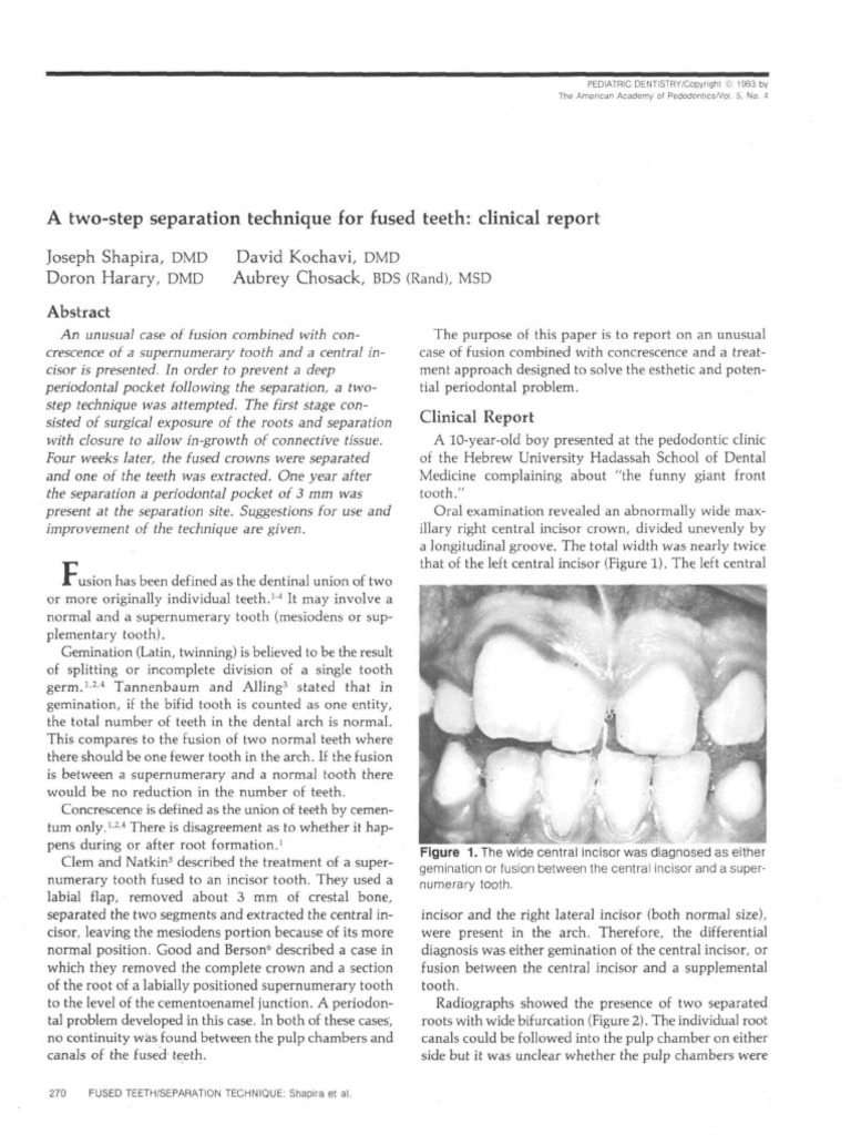 A Two-Step Separation Technique For Fused Teeth: Clinical Report | PDF | Tooth | Dental Degree