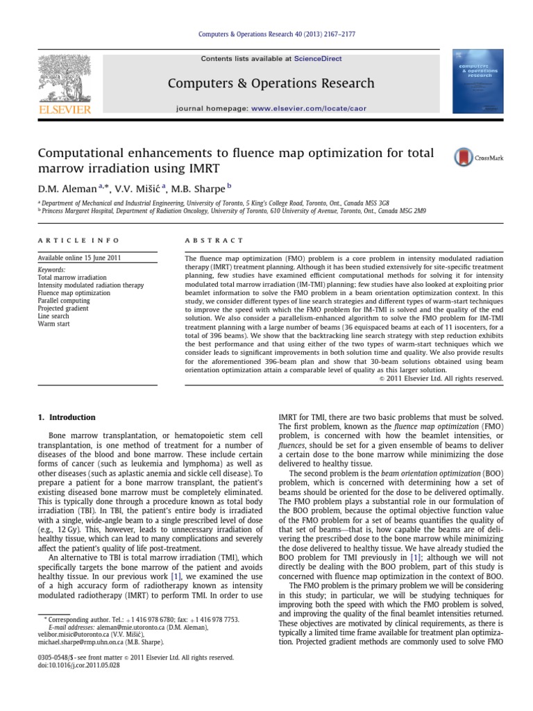 Computers & Operations Research: D.M. Aleman, V.V. Mi Sic, M.B. Sharpe | PDF | Mathematical ...