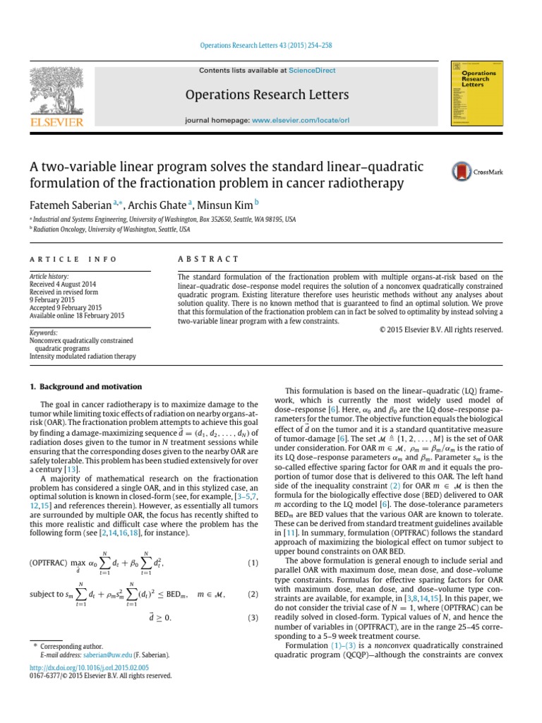 Two Variable Linear Program Solves The Standar Linear-Quadratic ...