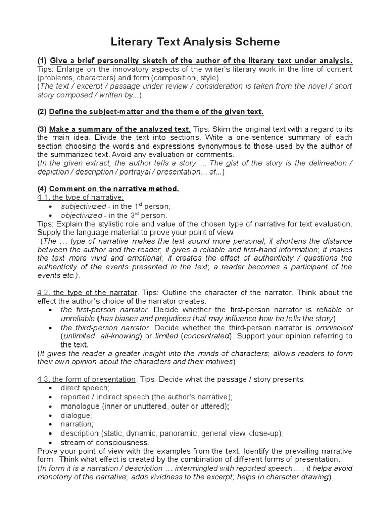 Literary Text Analysis Scheme | PDF | Narration | Plot (Narrative)