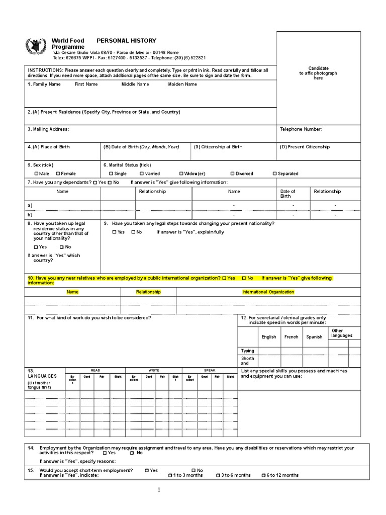 WFP Form | PDF | Employment | Salary