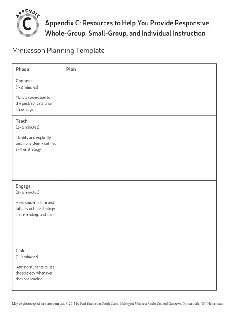 Mini Lesson Plan Template | PDF | Reading (Process) | Perception