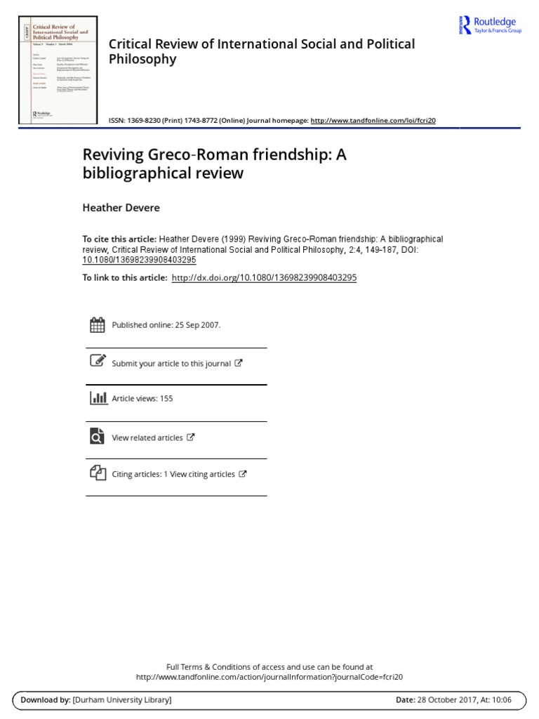 Reviving Greco Roman Friendship A Bibliographical Review | PDF | Plato ...