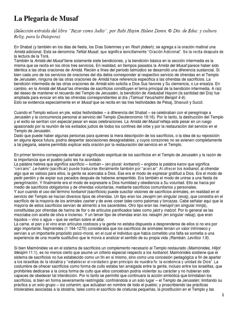 La Plegaria de Musaf | PDF | Sacrificio | Templo en jerusalén