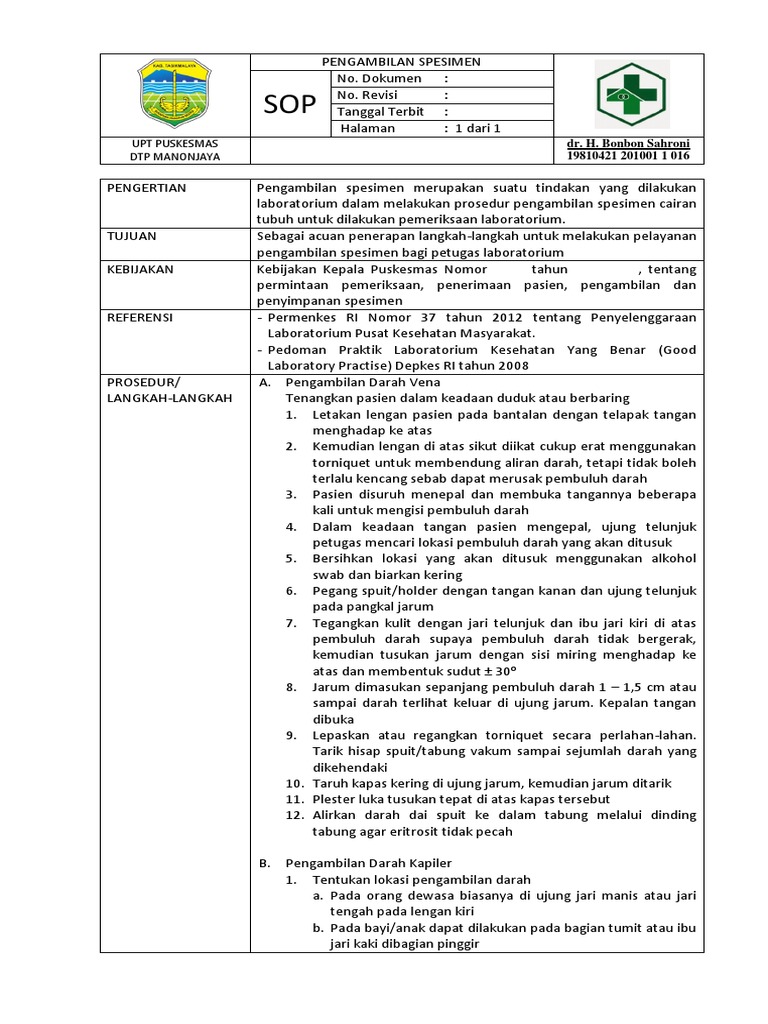 8.1.2.1 SOP Pengambilan Spesimen | PDF