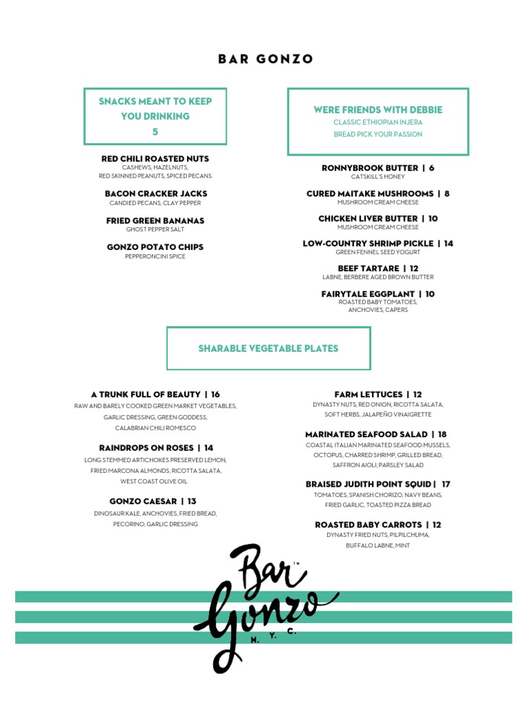 Bar Gonzo Menu | PDF | Salad | Foods