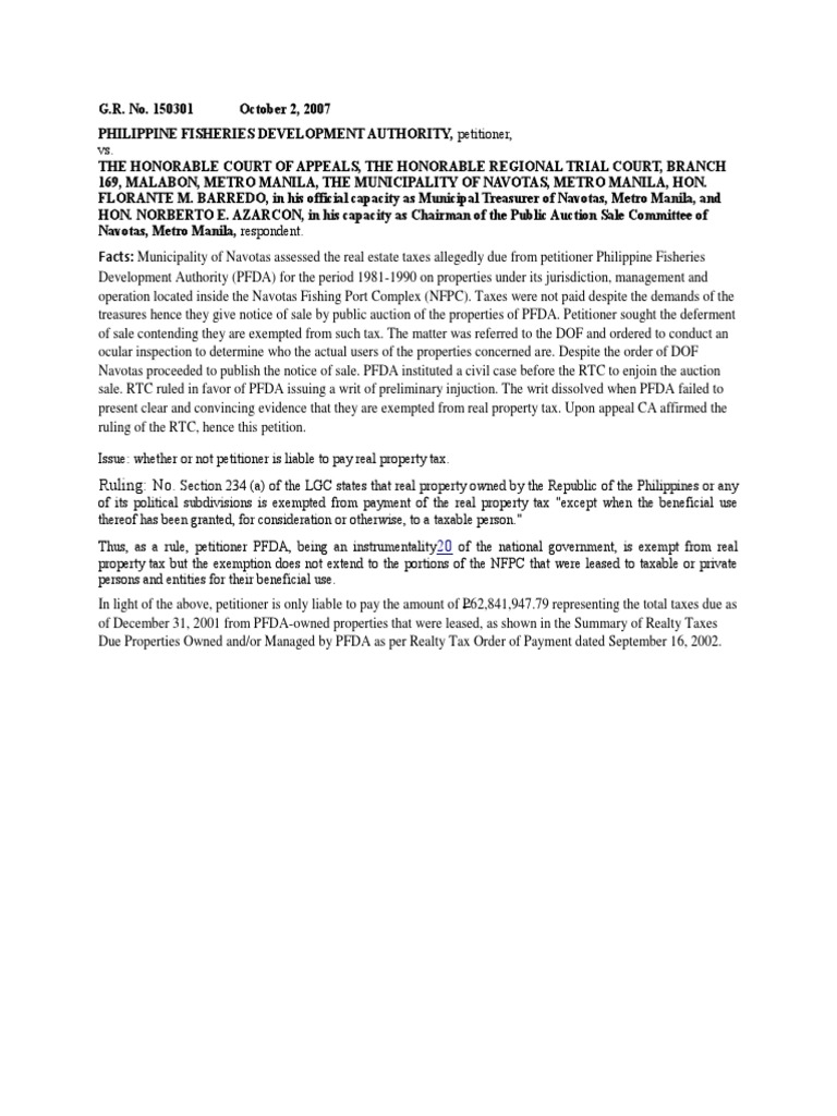 Pfda Vs Navotas | PDF | Property Tax | Taxes