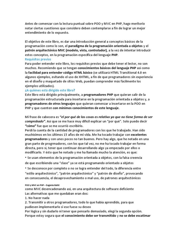 POO y MVC en PHP | PDF | Programación orientada a objetos | Lenguaje de programación