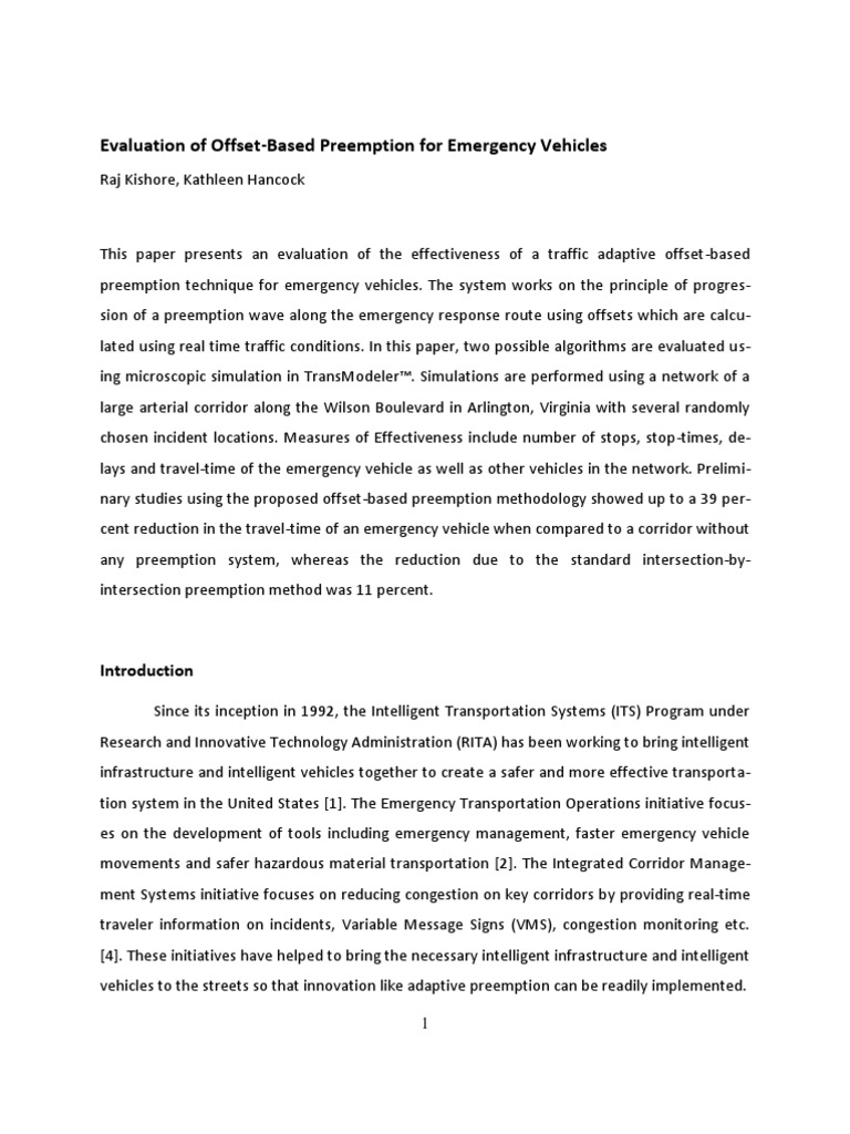 Traffic Adaptive Offset-Based Emergency Vehicle Preemption - Evaluation ...