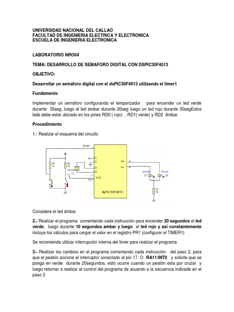 Semáforo Digital con dsPIC30F4013 | PDF | Semáforo | Diodo emisor de luz