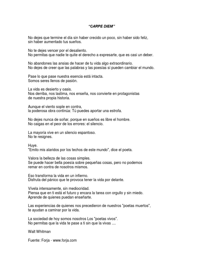 Carpe Diem - Walt Whitman | PDF