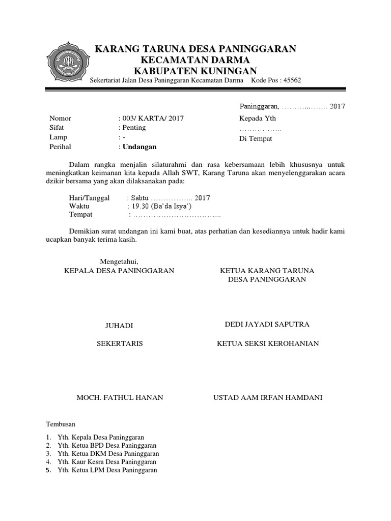 Surat Undangan Dzikir | PDF