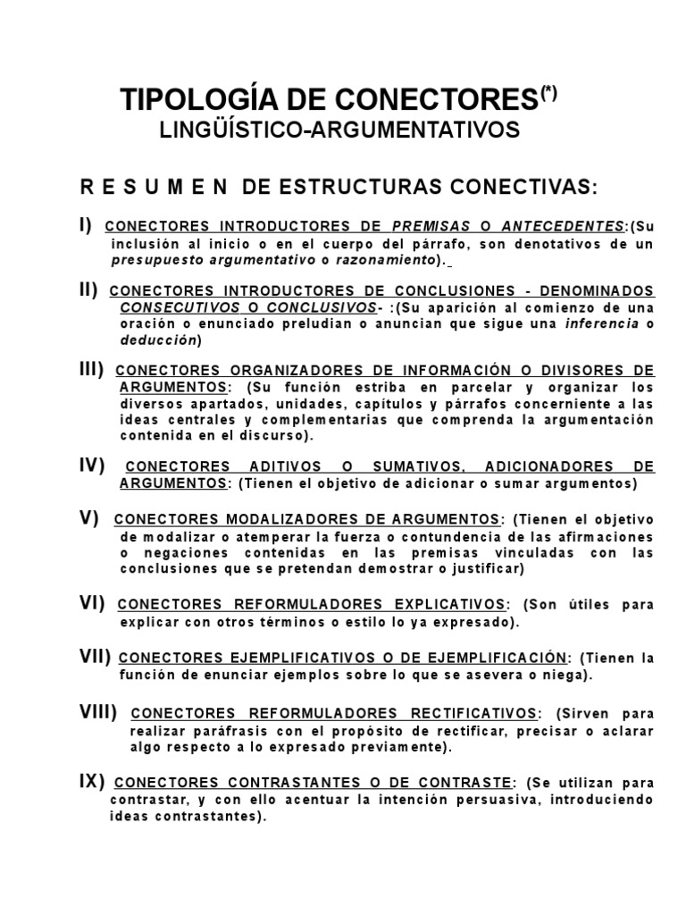 Tipología de Conectores Argumentativos | PDF | Argumento | Inferencia