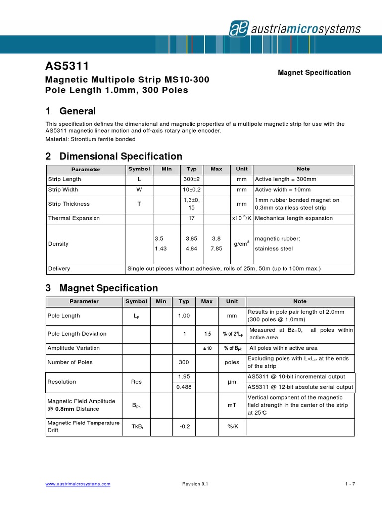 AS5000-MS-10-300 SpecAS5311 v0 1 PDF | PDF | Thermal Expansion | Magnet