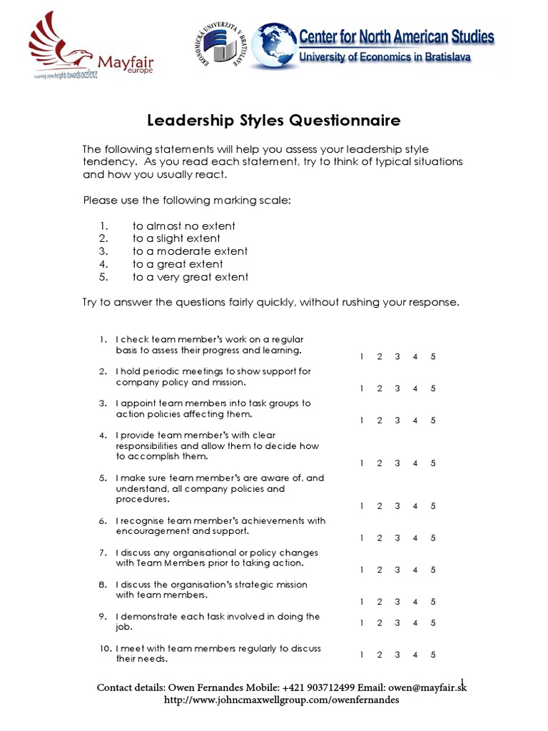 Leadership Styles Questionnaire | PDF | Leadership | Cognition