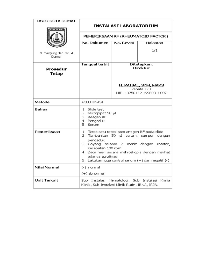 Pemeriksaan RF | PDF