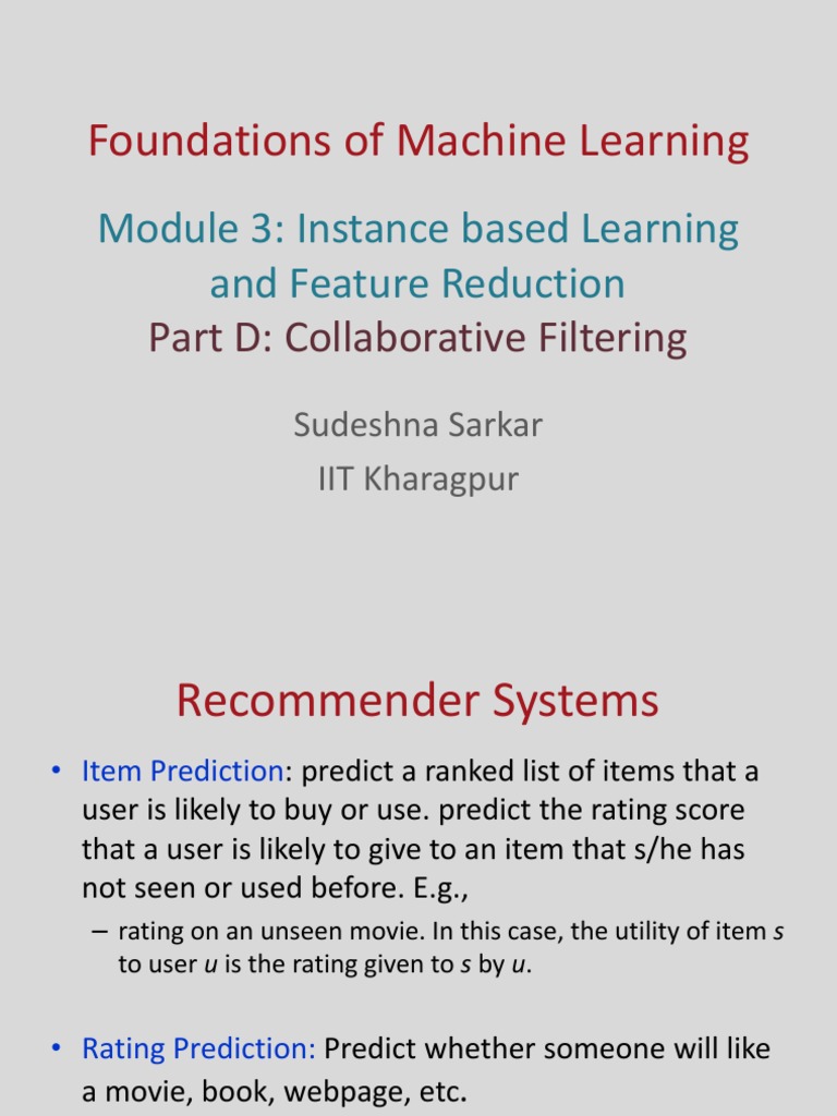 Foundations of Machine Learning: Module 3: Instance Based Learning and Feature Reduction | PDF ...