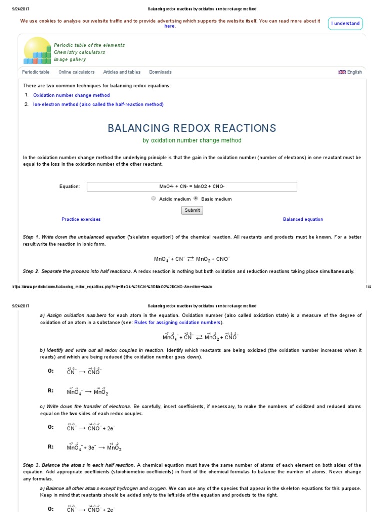 Balancing Redox Reactions by Oxidation Number Change Method | PDF ...