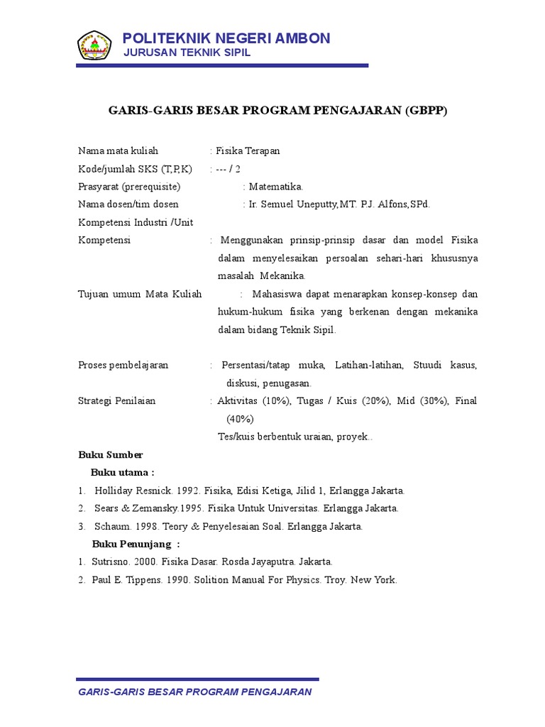 Contoh GBPP (FISIKA) | PDF