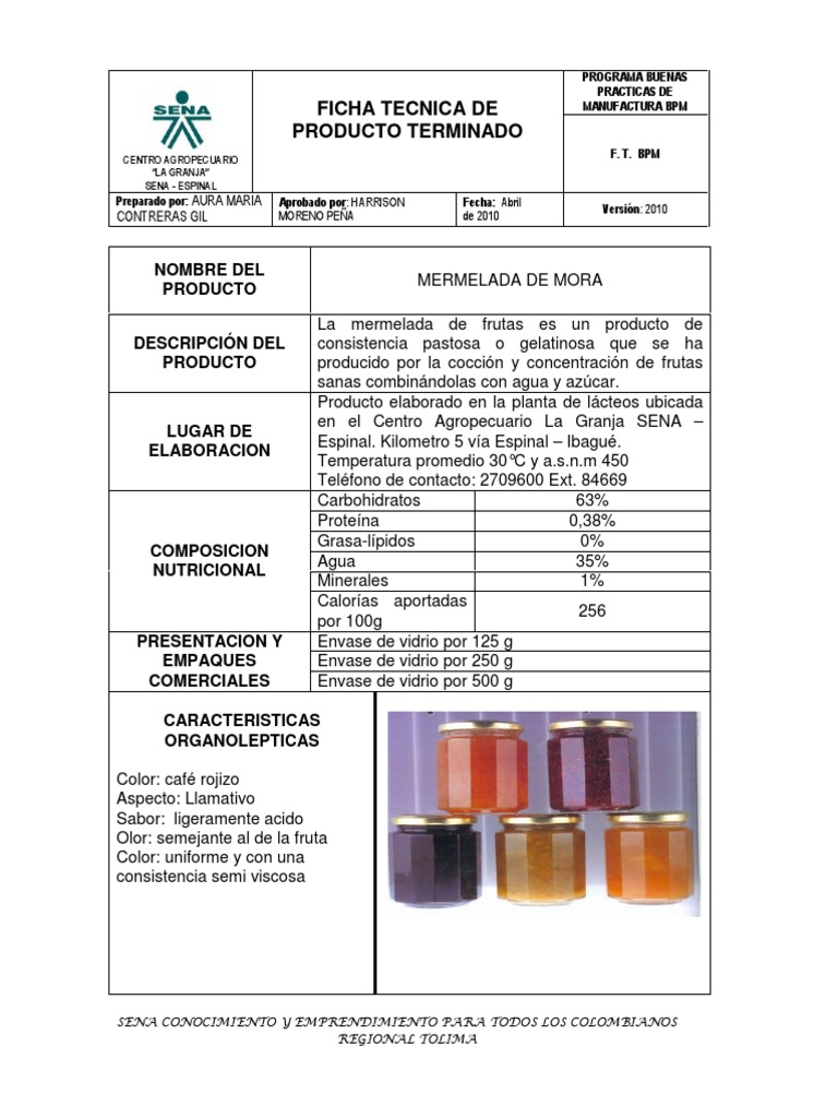 Ficha Tecnica de Producto Terminado Sena PDF | PDF | Tecnología